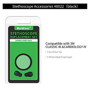 Stethoscope Replacement Parts Diaphragm and Ear Tips Kit, Compatible with Littman Cardiology. Repair Accessories 40022,Replacement for Littmann Classic Stethoscopes,Black