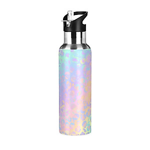 Glaphy Rainbow Leopard Print Water Bottle with Straw Lid, BPA-Free, 32 oz Water Bottles Insulated Stainless Steel, for School, Office, Sports