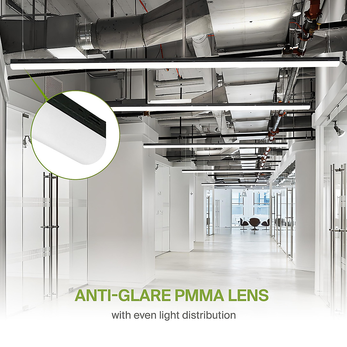 ASD Black 8ft LED Linear Strip Light Fixture with Q-Base | UL DLC 65W-90W 120-277V Linkable LED Shop Light | 3500K-5000K Adjustable Dimmable Office & Workshop Commercial Ceiling Light Fixture