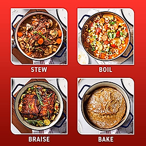 T-fal Enameled Cast Iron Round Dutch Oven with Lid, 6 quart, Blue