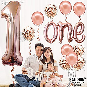 Large, Rose Gold One Balloon for First Birthday - Number 1 Balloon, 40 Inch | 1st Birthday Girl Decoration | Rose Gold 1 Balloon for First Birthday | 1st Birthday Balloons, 1st Birthday Decorations