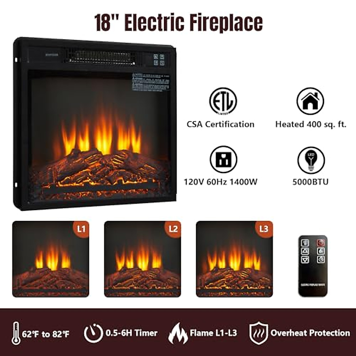 Zevemomo Fireplace TV Stand, 60", Rustic Grey