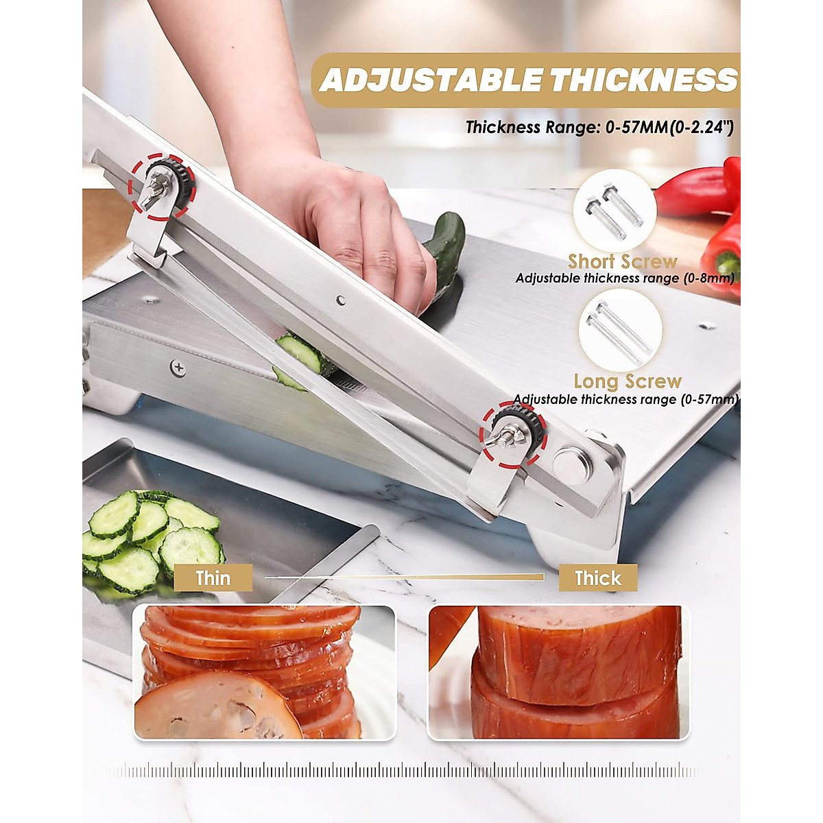 Moongiantgo Manual Frozen Meat Slicer Bone Short Rib Cutter Chicken Chopper Machine 13.5 Inch Double Blade Heavy Duty Guillotine Biltong Cutter for Korean BBQ Shabu Hot Pot (KD0288)