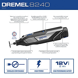 Dremel 8240 12V Cordless Rotary Tool Kit with Variable Speed and Comfort Grip -Includes 2AH Battery Pack, Charger & more (Renewed)