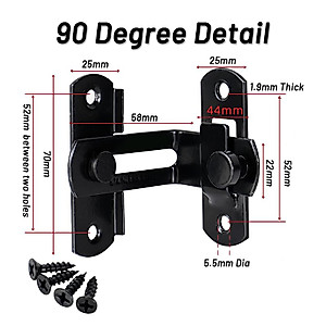 Door Lock Barn Latch（2 Pack with Screw Set) - Door Lock Latch Sliding Lock - Home Security Door Lock for Barn Bathroom, Garage, Bedroom, Cabinet (90 Degree x 2 Set)