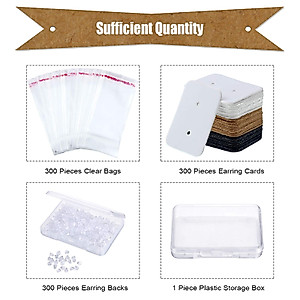 300 Pieces Earring Cards Earring Display Cards with 300 Pieces Clear Cellophane Bags 300 Pieces Earring Back and Plastic Earring Storage Containers for Jewelry Making