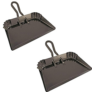 Edward Tools Extra Large Industrial Metal Dust Pan 17” - Heavy Duty Powder Coated Steel does not chip or bend - Great for large cleanups - Rubber Grip Loop handle for comfort/hanging (2)