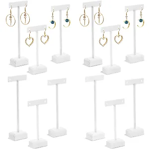 Marsui Earring Display Stands for Selling Set Wood T Bar Earrings Display Stand Holder for Jewelry Necklaces Bracelet Earrings Showroom Trade(White,12 Pcs)