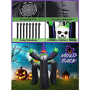 Lanstics Halloween Inflatable Outdoor, 6.2FT Witch Inflatable Yard Decoration 3 Witch Around Cauldron with LED Light Green Eye Skull Halloween Blow Up Decoration for Lawn Party Home Decor…
