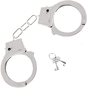 Skeleteen Metal Handcuffs with Keys - Toy Police Costume Prop Accessories Metal Chain Hand Cuffs with Safety Release and Key