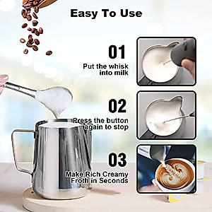 Rechargeable Milk Frother Handheld Electric Whisk Beater Foam Maker, Durable Mini Drink Mixer and Coffee Blender Frother for Coffee, Latte, Cappuccino, Frappe, Matcha, Hot Chocolate, Egg (Black)