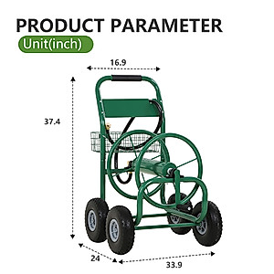 Hose Reel Hold Up To 300 Ft Heavy Duty Garden Hose Reel Sturdy Water Hose Reel Cart with 4 Wheels Storage Basket for Garden Lawn Yard Outdoor (Green)