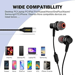 USB Type C Headphones with Super Bass and 7.1 Surround, 4 Sound Effects&Karaoke Mode in Ear Earphones Wired Earbuds for Samsung Galaxy S22 S21 S20 Ultra Plus Note20, iPhone 15 15Pro 15Pro Max iPad Pro