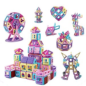 ASOK Magnetic Building Block 155pcs Educational Magnet Tiles Creative Learning and Development Macaron Color Toys Set for 3 4 5 6 7 8 Years Old Boys Girls Kids