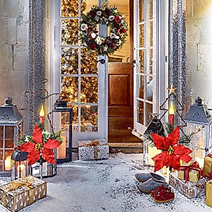 Artiflr 2 Pack Outdoor Christmas Solar Stake Lights, LED Solar Powered Candle Angel Christmas Tree Ligth with Artificial Poinsettia Gold Berry and Pine Needles Decorative Lawn Yard Garden Stake