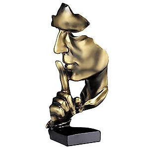 aboxoo Thinker Statue, Silence is Gold Abstract Art Figurine, Modern Home Resin Sculptures Decorative Objects Piano Desktop Decor for Creative Room Home, Office Study (Gold)