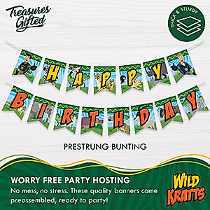 Treasures Gifted Officially Licensed Wild Kratts Birthday Banner - Wild Kratts Happy Birthday Banner - Wild Kratts Birthday Party Supplies - Wild Kratts Party Decorations for Walls & Entryways