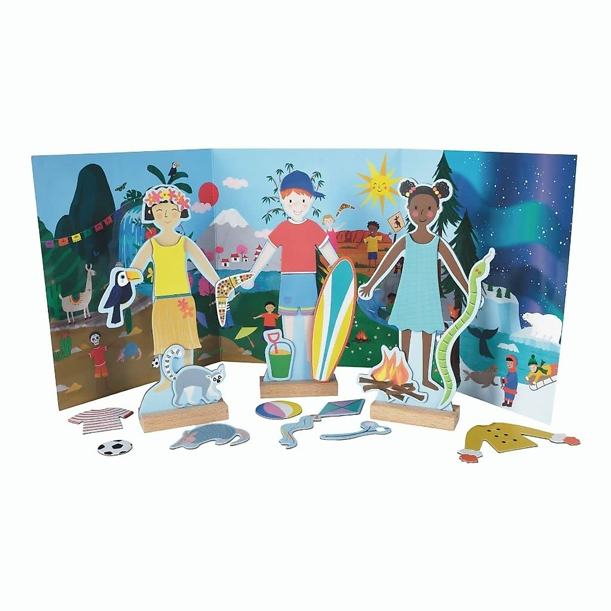 Floss & Rock 43P6379 One World Wooden Magnetic Dress Up Doll Playset, Multicolor, 18 x 9.5 x 0.3cm