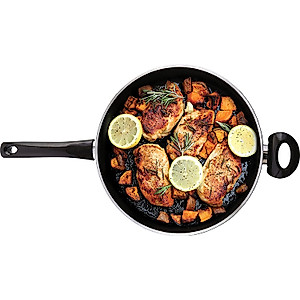Mehtap 13 Inch Saute Pan with Lid and Two Handles, Teflon Classic Nonstick Frying Skillet Cookware for Simmering, Sautéing, and Braising, Black