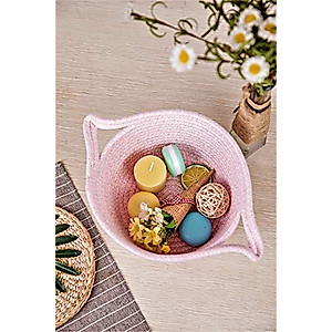 Set of 3 Pink Cotton Rope Baskets Small Storage Baskets for Keys Toys Little Items Cute Pink Baskets for Baby Room Living Room Mini Woven Baskets with Handles Organizer for Nursery Room