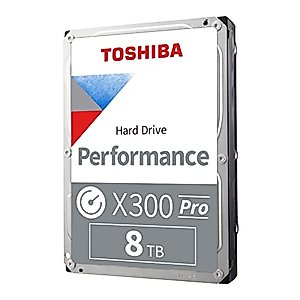 Toshiba X300 PRO 8TB High Workload Performance for Creative Professionals 3.5-Inch Internal Hard Drive – Up to 300 TB/Year Workload Rate CMR SATA 6 GB/s 7200 RPM 256 MB Cache - HDWR480XZSTB