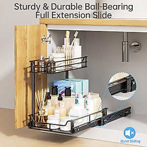 LAMU Larger Under Kitchen Sink Organizers and Storage, Metal Under Sink Organizer Bathroom Cabinet, Undersink Organizers Kitchen, Under Sink Storage and Organization, 13.1W x 16.7D x 15.6H inches