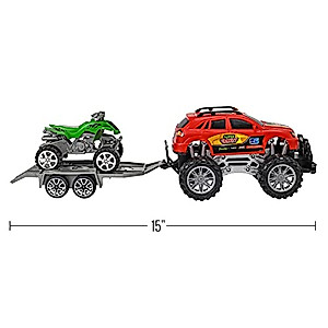 Kidplokio Monster Trucks Red ATV Off Road Friction Toys Trailer Pull Back Cars