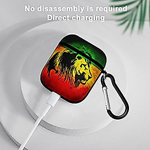 YouTary Jamaican Lion Flag Pattern Airpods 1 & 2 Case Cover, Apple AirPod Headphone Cover Unisex Personalized Shockproof Protective Wireless Charging Accessories with Keychain