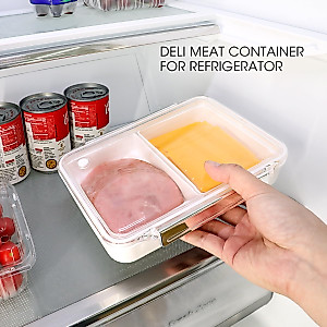 AIEVE Ham and Cheese Container for Fridge, Deli Meat Container for Fridge, Silicone Sealed Lunch Meat Storage Container for Fridge with Clear Lids, 8.86 Inches Long