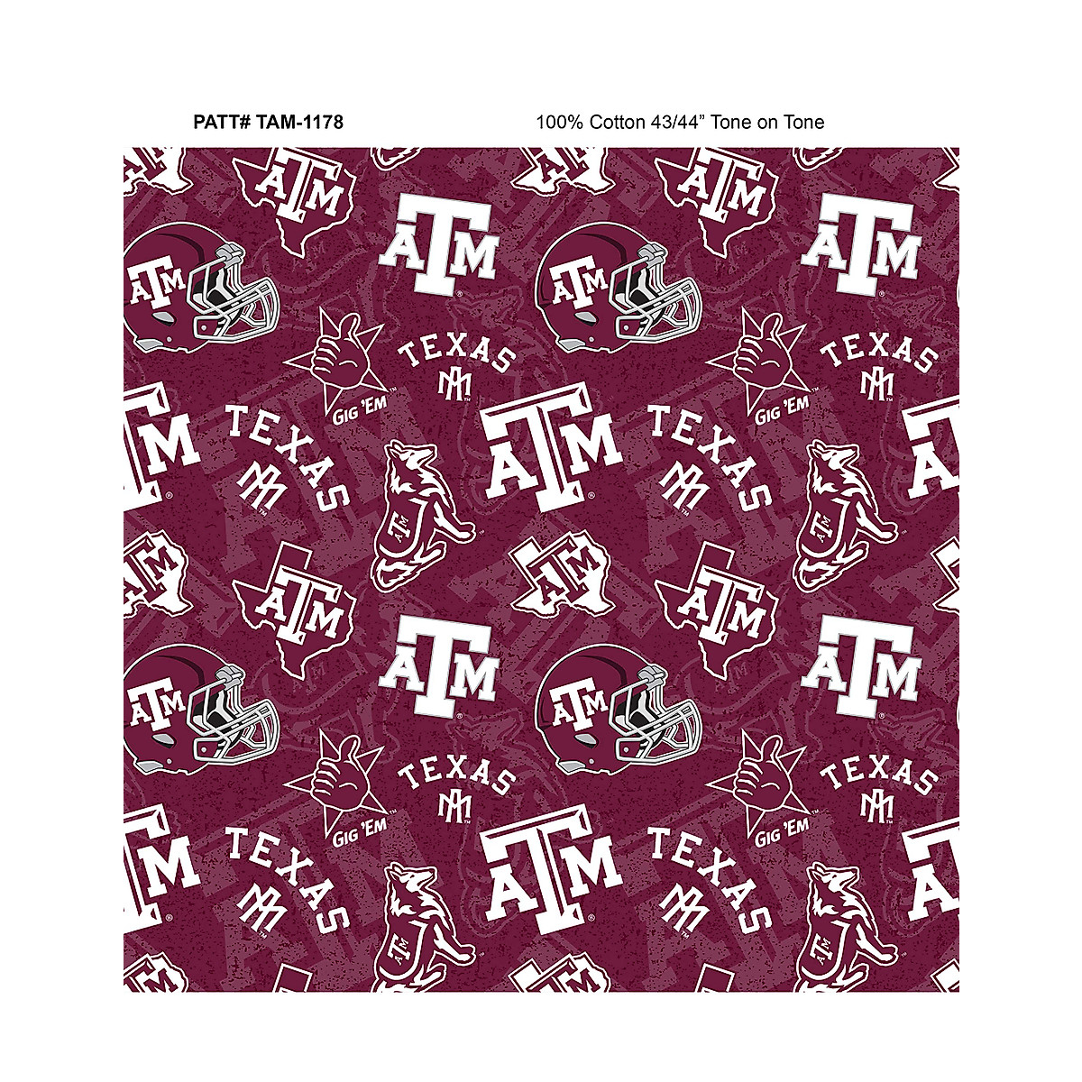 Texas A&M University Cotton Fabric with New Tone ON Tone Design Newest Pattern