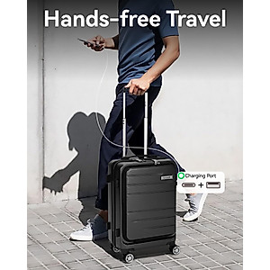 LUGGEX Luggage Sets 2 Pieces, 20 Inch Carry On Luggage with USB Port and 26 Inch Checked Suitcase with Front Opening, Only 26" Expandable (Silver, 20/26)