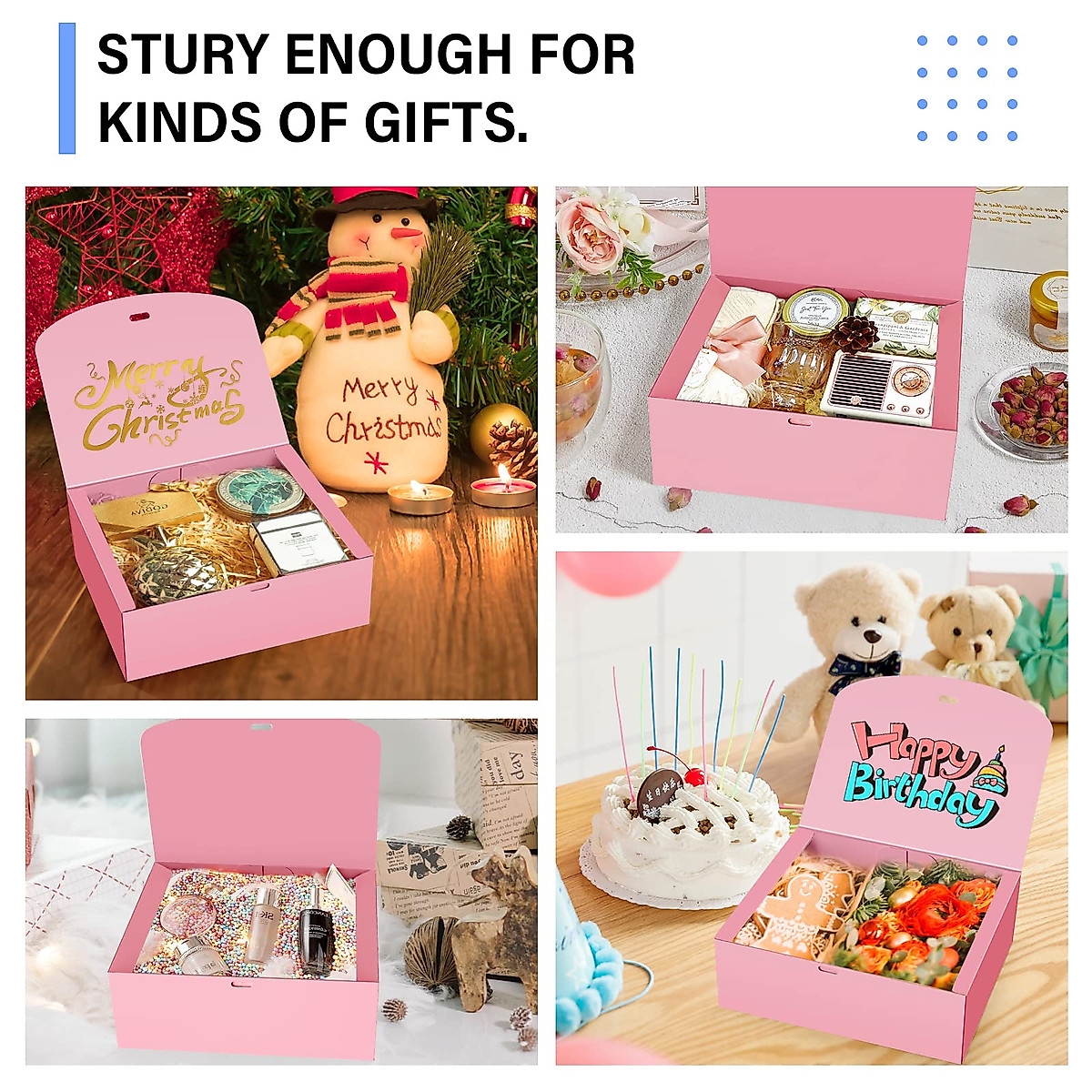 PEKGRIL 15 PCs Gift Boxes with Lids, Pink 10X8X4 Inch Gift Boxes, Bridesmaid Proposal Box with Ribbon, Kraft Paper Boxes for Wedding, Packaging, Present, Birthday, Christmas, Party