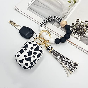 Case for Airpods Pro, KOUJAON Soft Silicone Skin Case Cover with Bracelet Keychain Cute Apple Airpod Pro Cover for Women Girls (Cow)