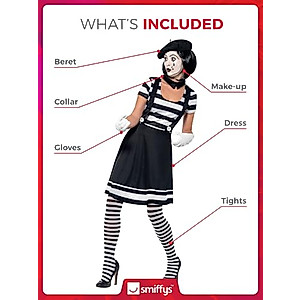 Smiffys womens Lady Mime Artist Adult Sized Costume, Black, M - US Size 10-12