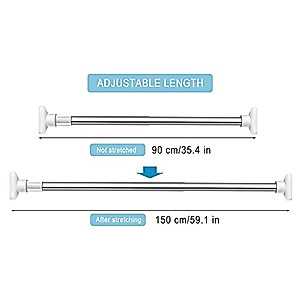 Closet Pole, Closet Rod with Telescopic Adjustment, with Wardrobe Rail Rod Pole Socket and Screws, Clothes Rod for Closet, Suitable for Wardrobes, Cabinets, Bathrooms, Balconies (35.4''-59.1'')