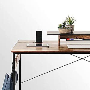 CubiCubi Small Computer Desk 40" Home Office Desk with Storage Table, Modern Writing Style PC Table with Mobile Phone Bracket and Hooks, Rustic Brown