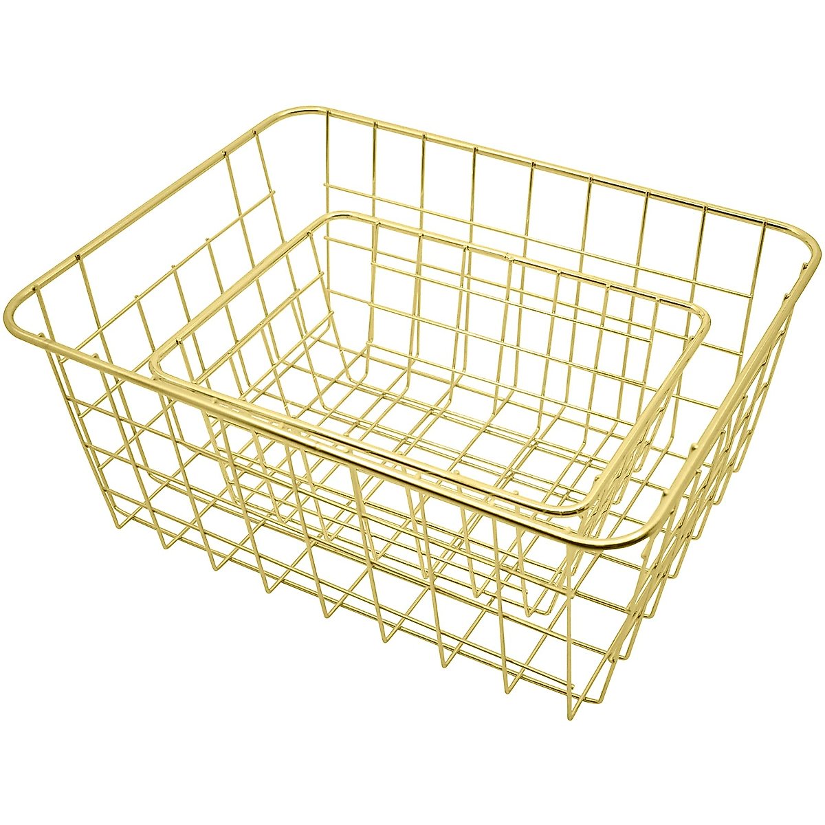 Stephanie Imports Set of 2 Nested Wire Basket Trays for Storage and Organizing (Gold)