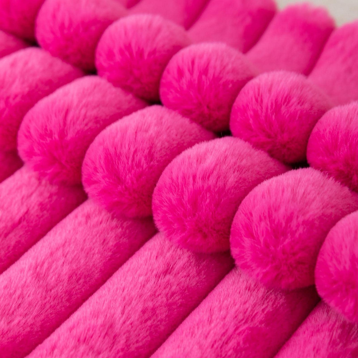 ZLINA Set of 2 Hot Pink Faux Fur Decorative Throw Pillow Covers Fluffy Striped Pillowcase Cushion Covers 18 x 18 Inch Decor Sofa Couch Bedroom