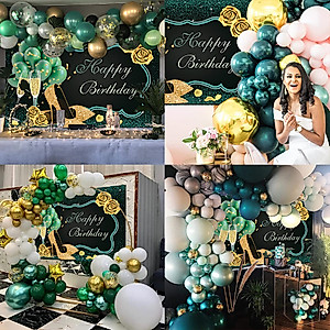Bellimas Happy Birthday Backdrop Green and Black Women Birthday Party Banner High Heels Champagne Gold Rose Background Birthday Prom Party Supplies