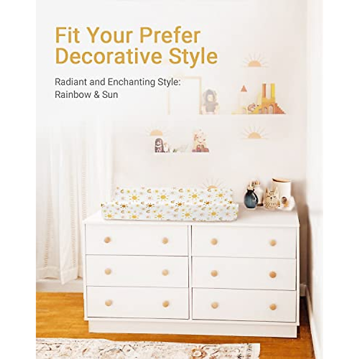 Changing Pad Cover - Babebay Ultra Soft Jersey Knit Cotton Diaper Change Table Pad Covers for Baby Girls and Boys -Stylish Rainbow & Sun Pattern, 2 Pack