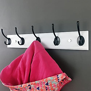 lomejii 5 Black Hooks Wood Coat Rack Wall Mount, 17.3’’, Heavy Duty Hooks for Hanging Clothes,Hat,Backpack etc, Great Modern Wall Decoration for Entryway Hallway Mudroom Farmhouse,White