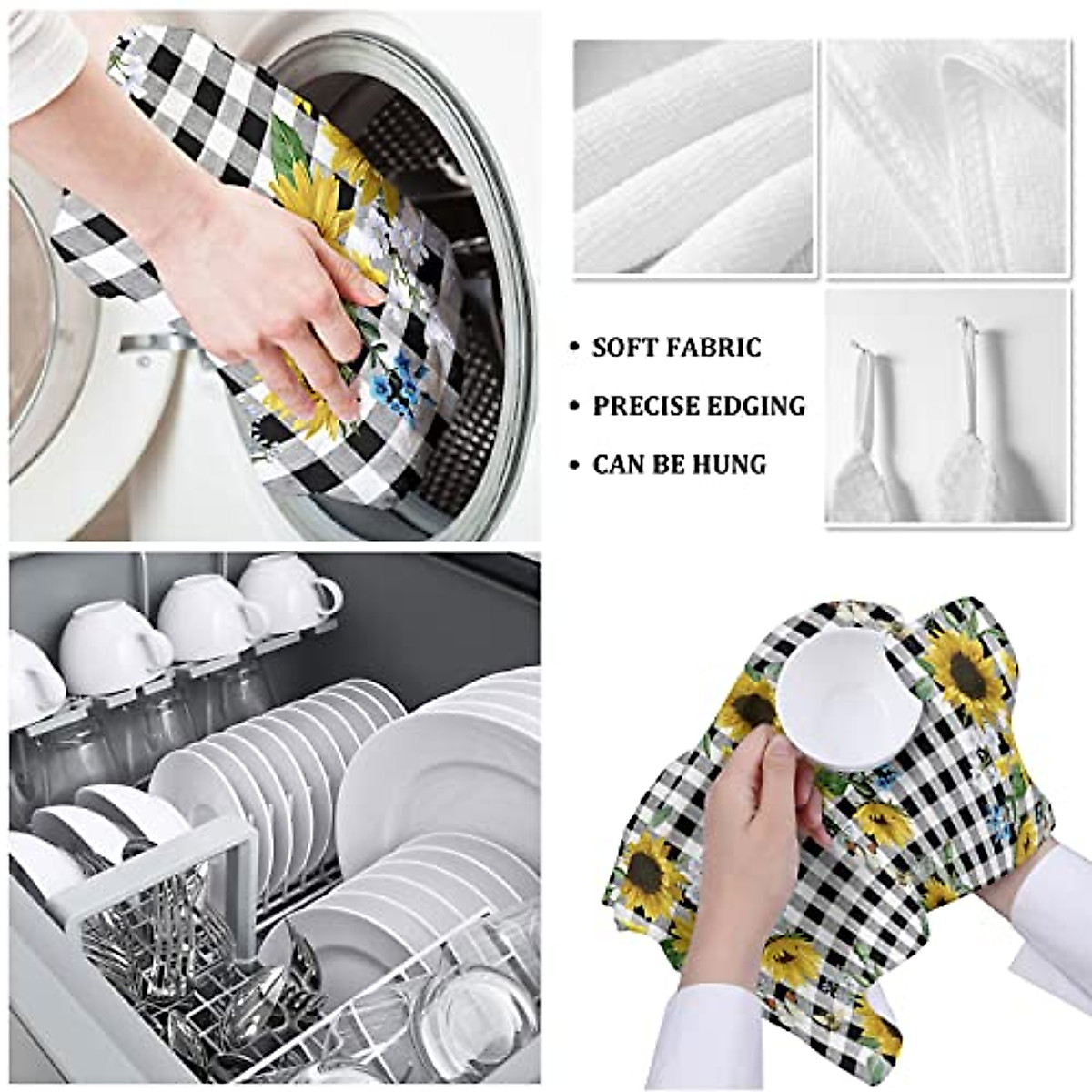 Big buy store Sunflower Floral Butterfly Bee Kitchen Dish Towels, Soft Lightweight Microfiber Absorbent Decorative Hand Towel Black Buffalo Plain Tea Towel Guest Towel for Kitchen Bathroom 18x28in