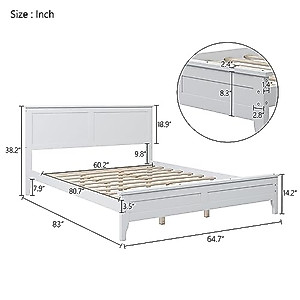 Harper & Bright Designs Queen Size Platform Bed with Headboard, Modern Wooden Queen Bed Frame with Slat Support, Queen Size Beds for Kids Teens Adults, No Box Spring Need, White