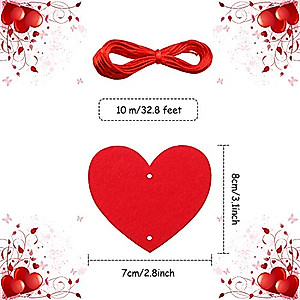 120 Pieces Felt Heart Garlands Heart Hanging String Garland Valentines Day Garland Decor with Red Rope for Valentines Anniversaries Wedding Party Supplies (Red, Pink, Rose Red) (Red, Pink, Rose Red)
