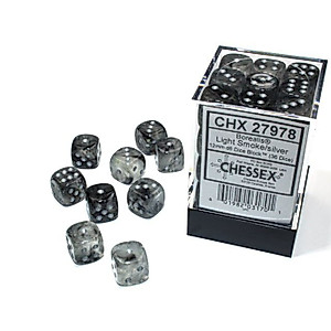 Chessex Borealis 12mm d6 Light Smoke/Silver Luminary Dice Block (36 dice) (27978)