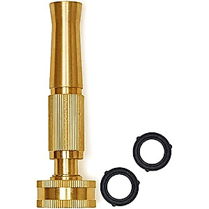 Morvat Solid Brass Metal Twist Garden Hose Nozzle, Heavy Duty Adjustable Power Spray Attachment, High Pressure Water Jet Sprayer with ¾” Standard Threading, Includes 2 Extra Rubber Washers