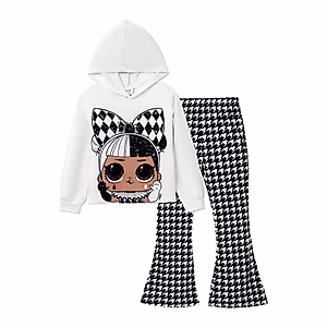 L.O.L. Surprise! Girls Clothes Hoodie and Pant Long Sleeve Stars Print Sweatshirt Leggings Girls Outfits Sets 2Pcs White 6-7 Years