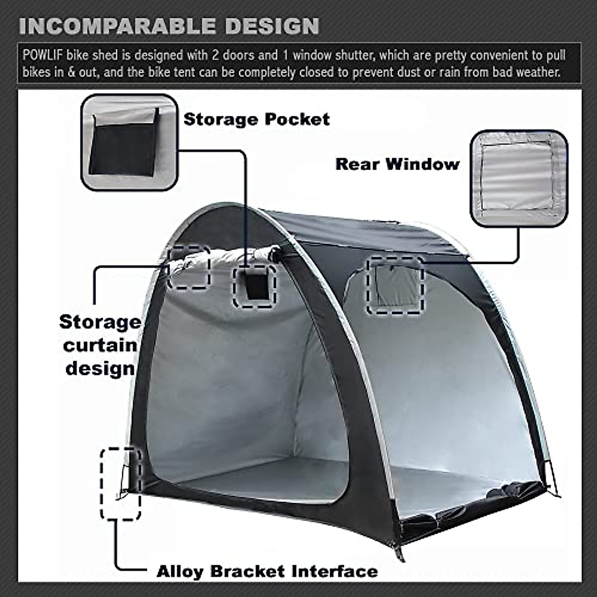 POWLIF Bike Tent for 4 or 5 Bikes, Bike Storage Shed with Heavy Duty Oxford Fabric (BLK-4)