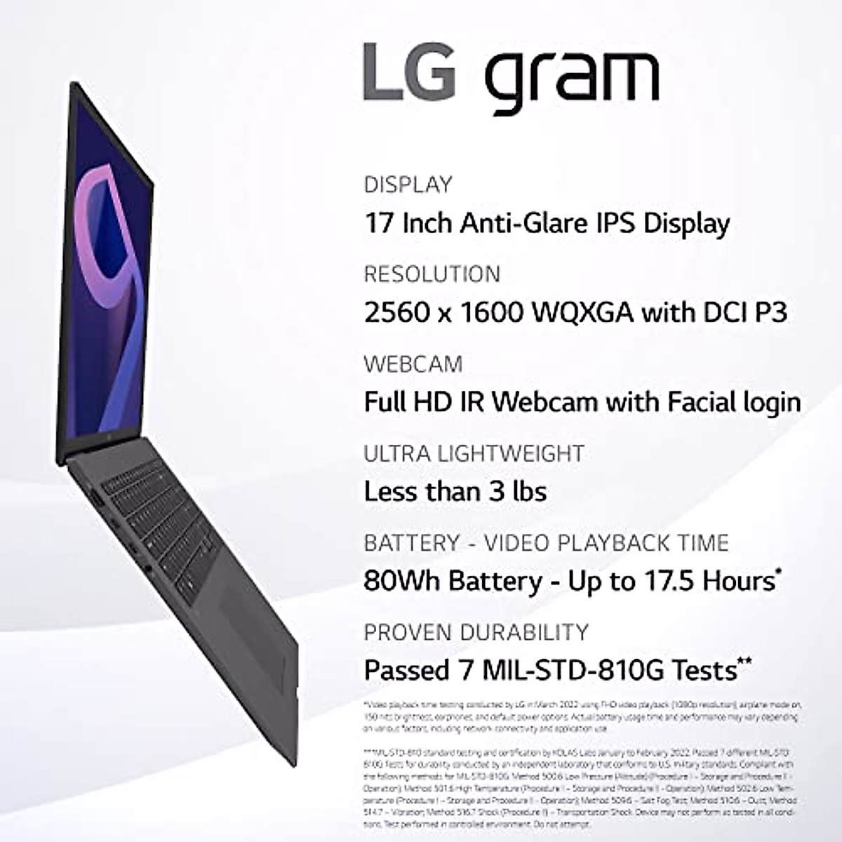 LG gram (2022) 17Z90Q Ultra Lightweight Laptop, 17" (2560 x 1600) IPS Display, Intel Evo 12th Gen i7 1260P Processor, 32GB LPDDR5, 2TB NVMe SSD, FHD Webcam, WiFi 6E, Thunderbolt 4, Windows 11, Gray