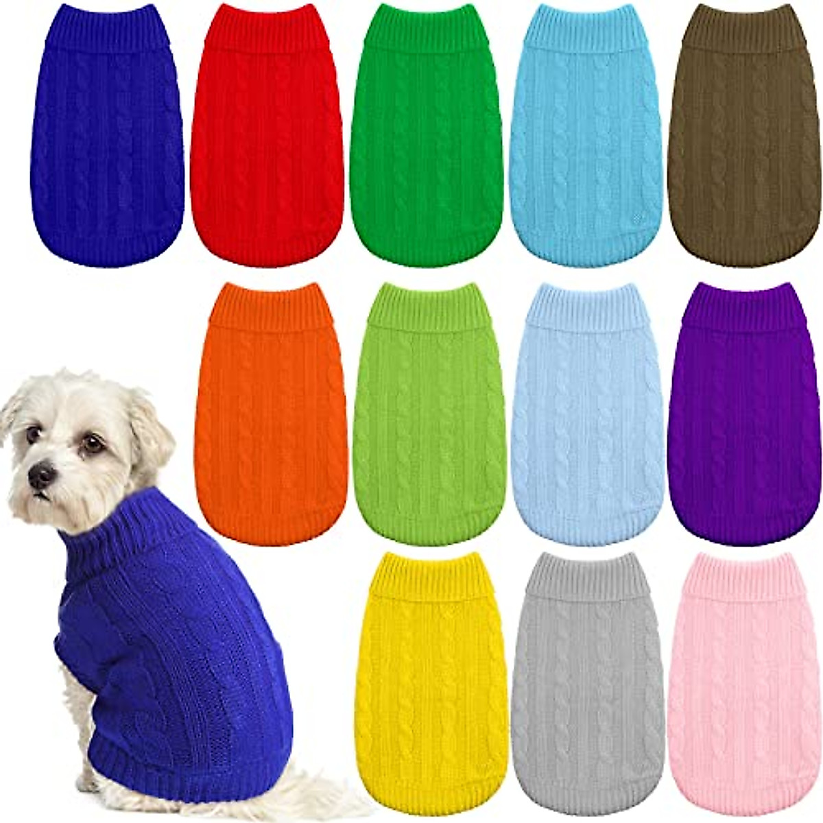 12 Pcs Bulk Small Dog Sweater Puppy Sweaters Turtleneck Cable Knit Dog Sweater Warm Knitted Pet Sweater Cold Weather Pet Clothes Apparel for Dogs Cats Small Medium Large Girl Boy (X-Small)